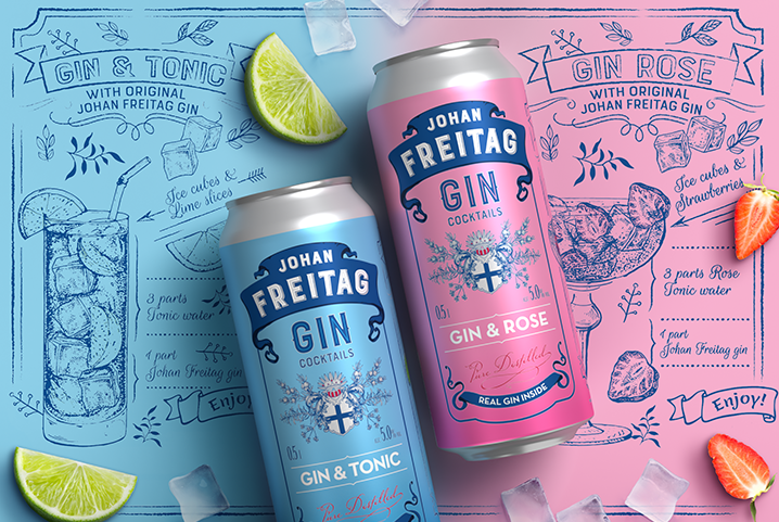 Johan Freitag - Gin & Tonic, Gin & Rose - gin cans - Canpack